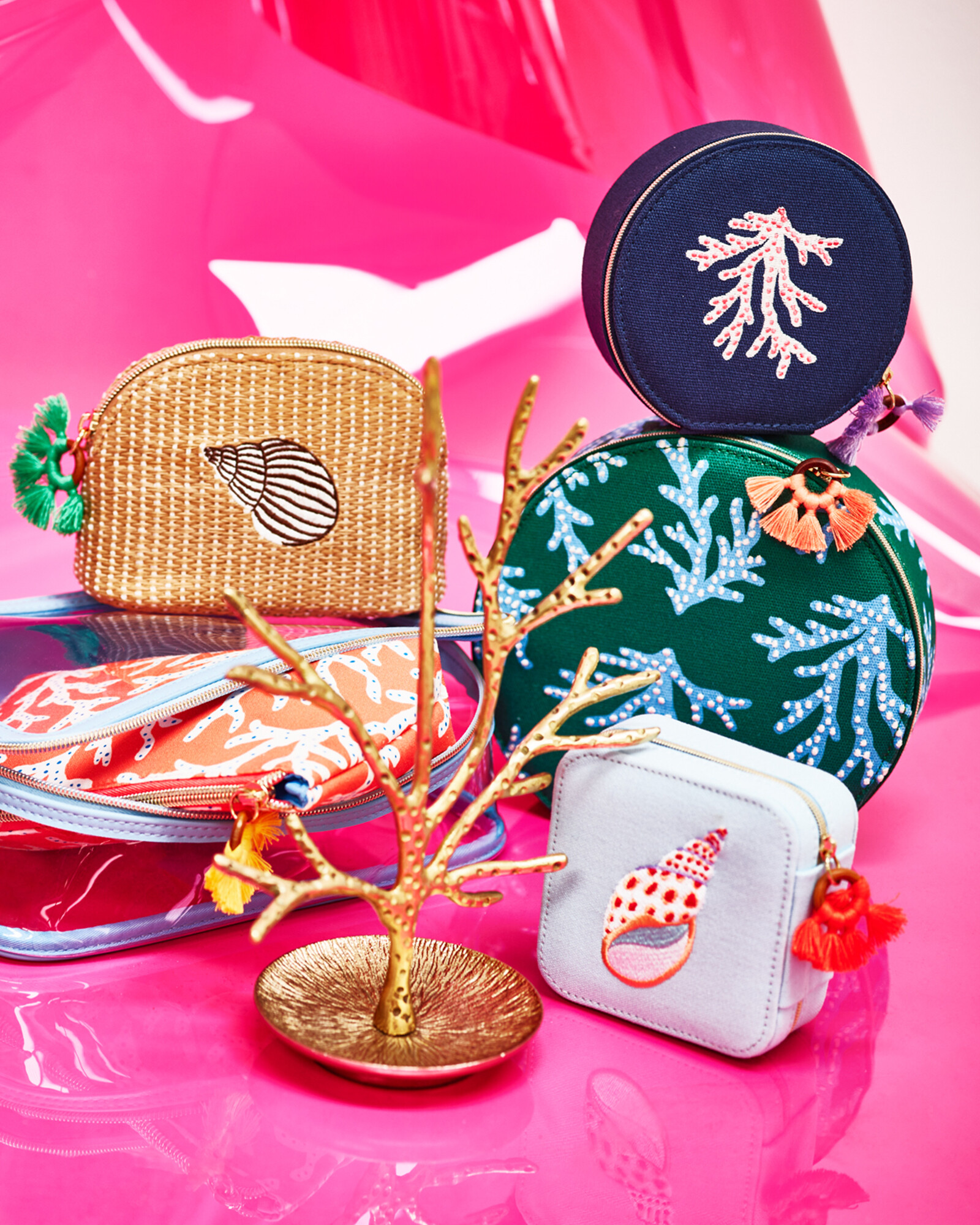 Coral Blue Round Jewellery Box | Oliver Bonas