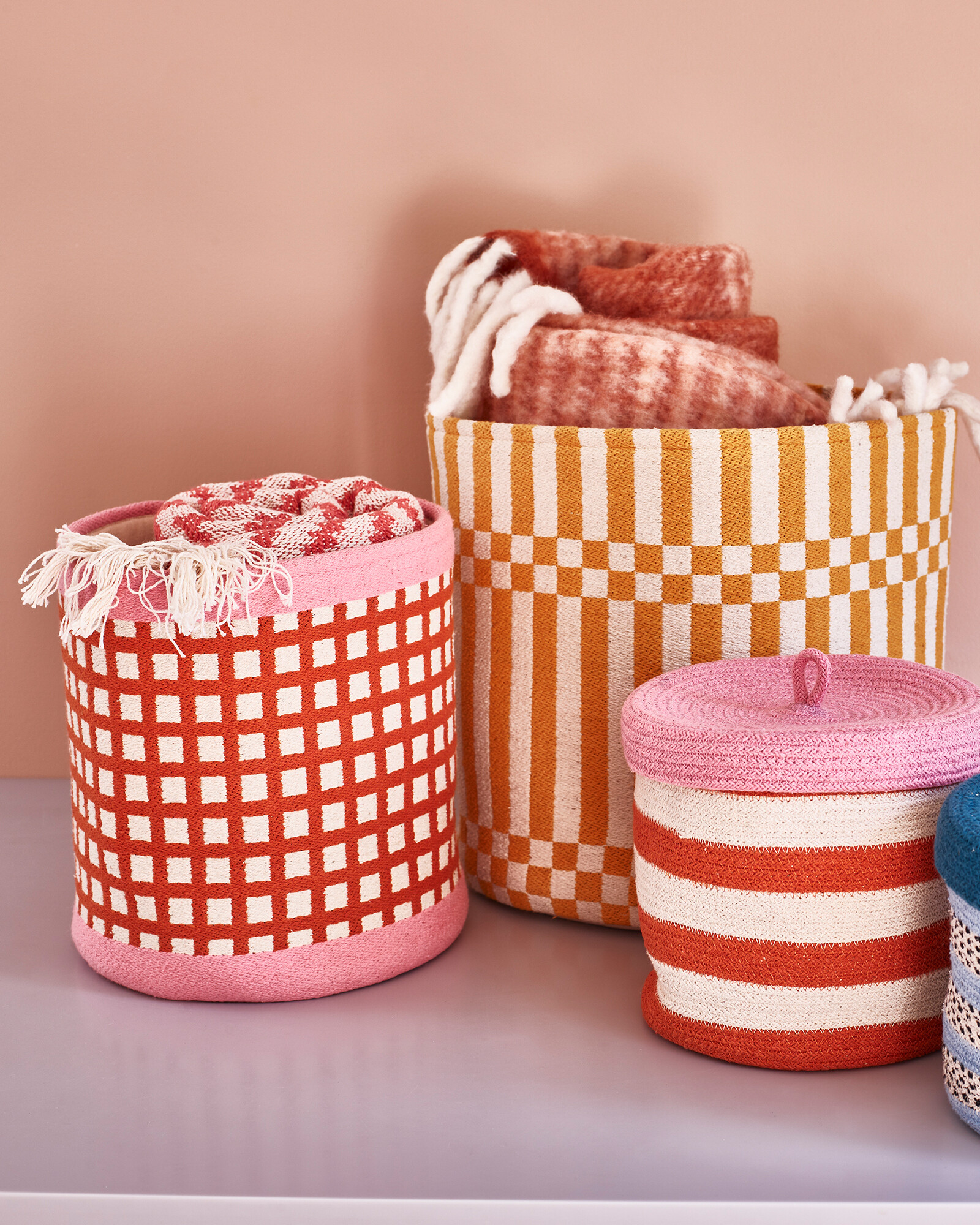 Red Check Woven Storage Basket Small | Oliver Bonas