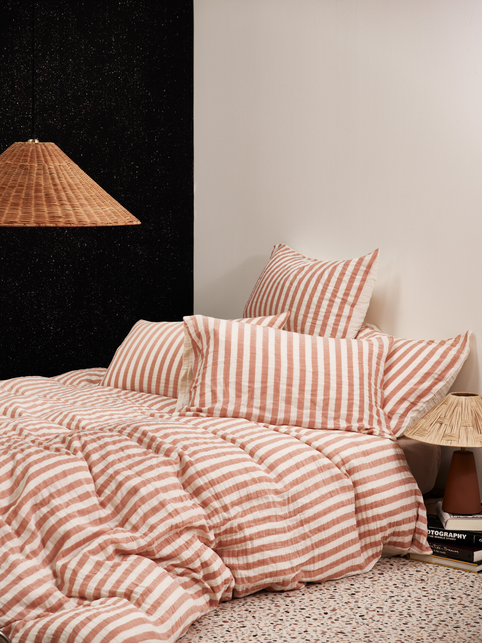 Pink Muslin Striped Duvet Cover Set King | Oliver Bonas