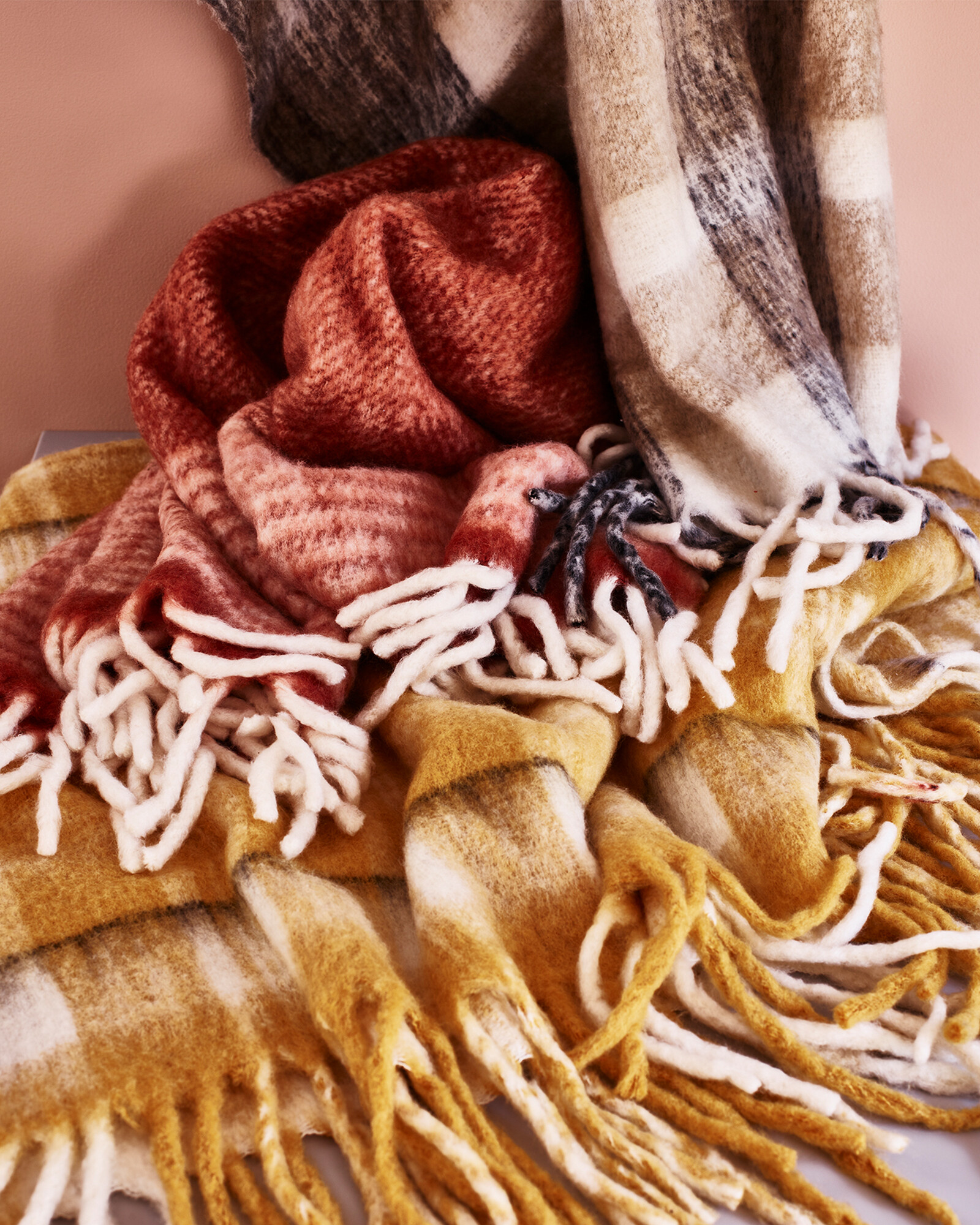 Mari Yellow Check Throw | Oliver Bonas