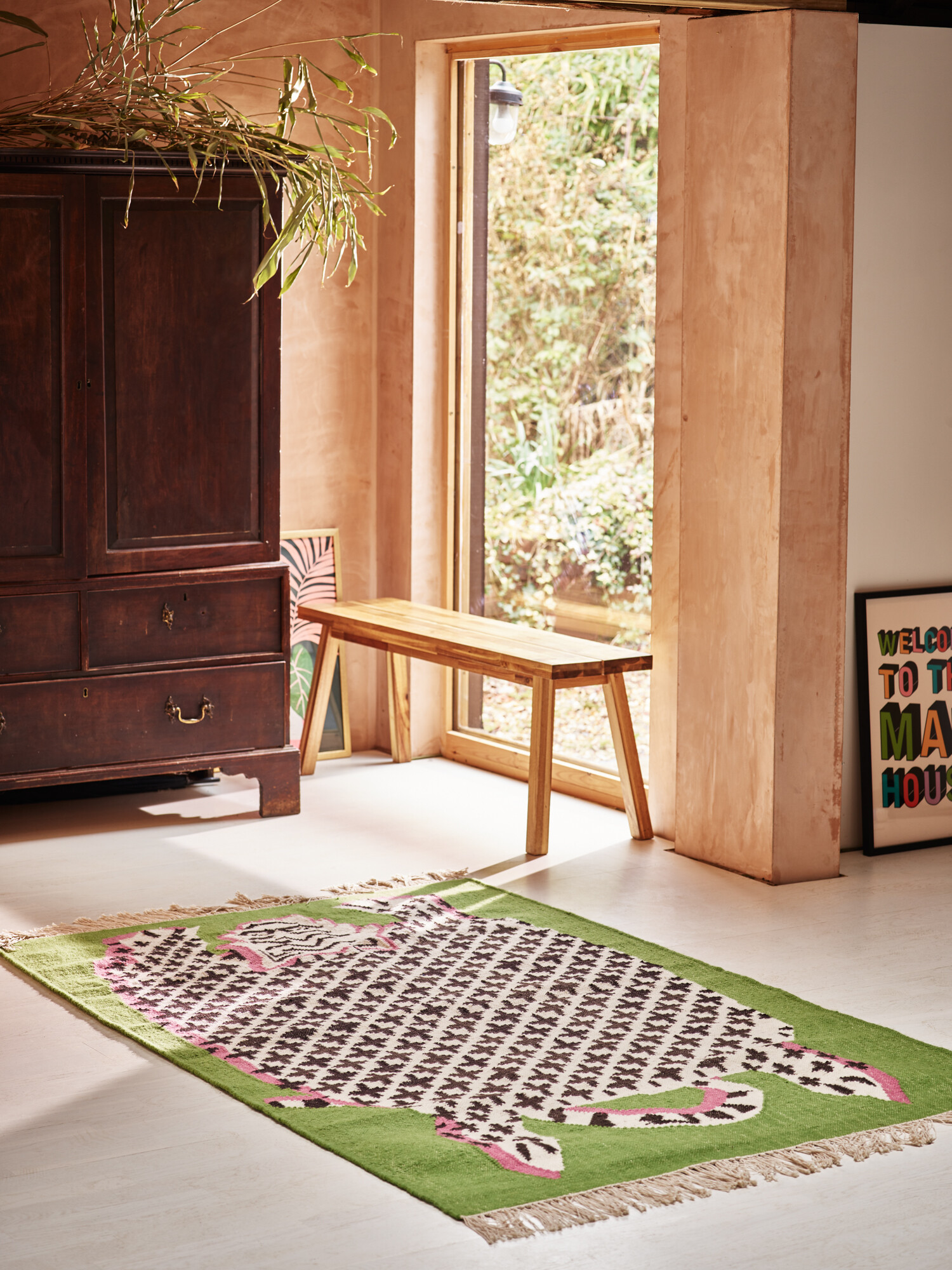 Luca Leopard Handwoven Green Wool & Cotton Rug | Oliver Bonas
