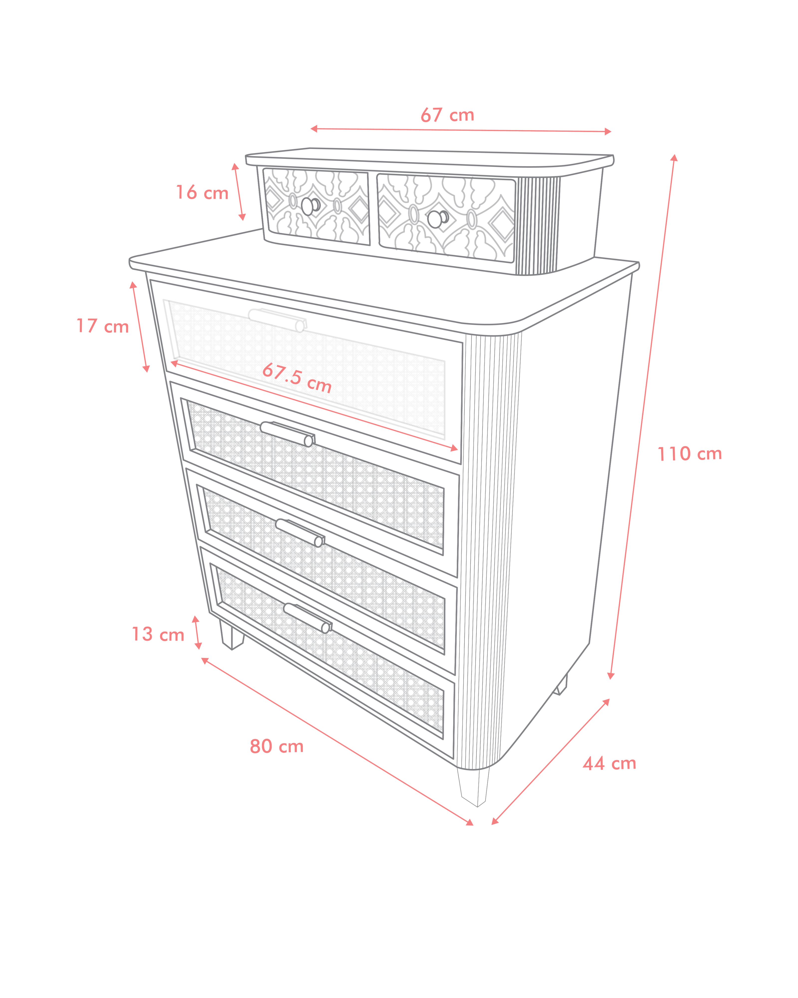Tinta Pink Stripe Mango Wood Tallboy Chest of Drawers | Oliver Bonas