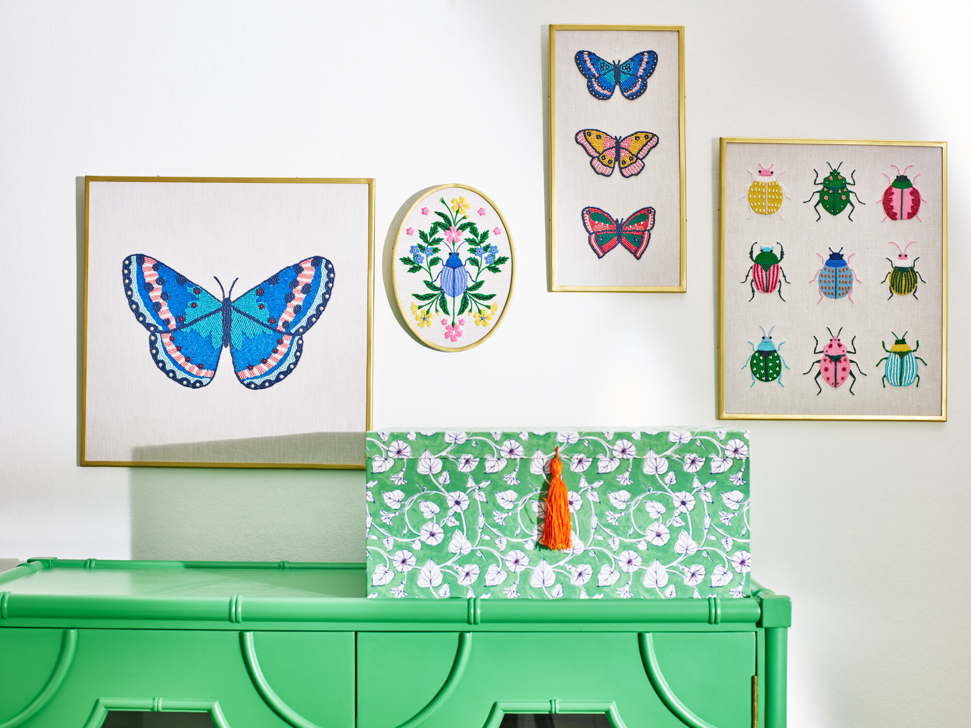 Beaded Treble Butterflies Fabric Wall Art | Oliver Bonas