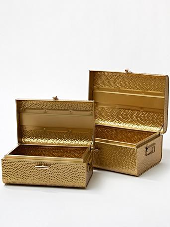 Hammered Gold Metal Storage Trunks Set of Two | Oliver Bonas