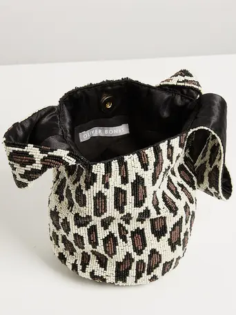 Lola Beaded Leopard Print Brown Clutch Bag | Oliver Bonas