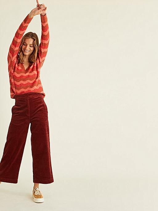 Corduroy Red Straight Leg Trousers | Oliver Bonas