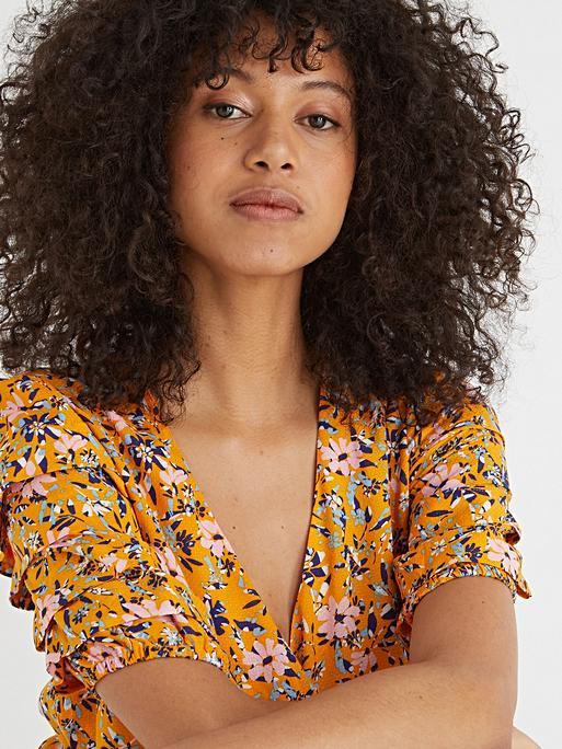 Textured Bloom Floral Print Orange Wrap Top | Oliver Bonas