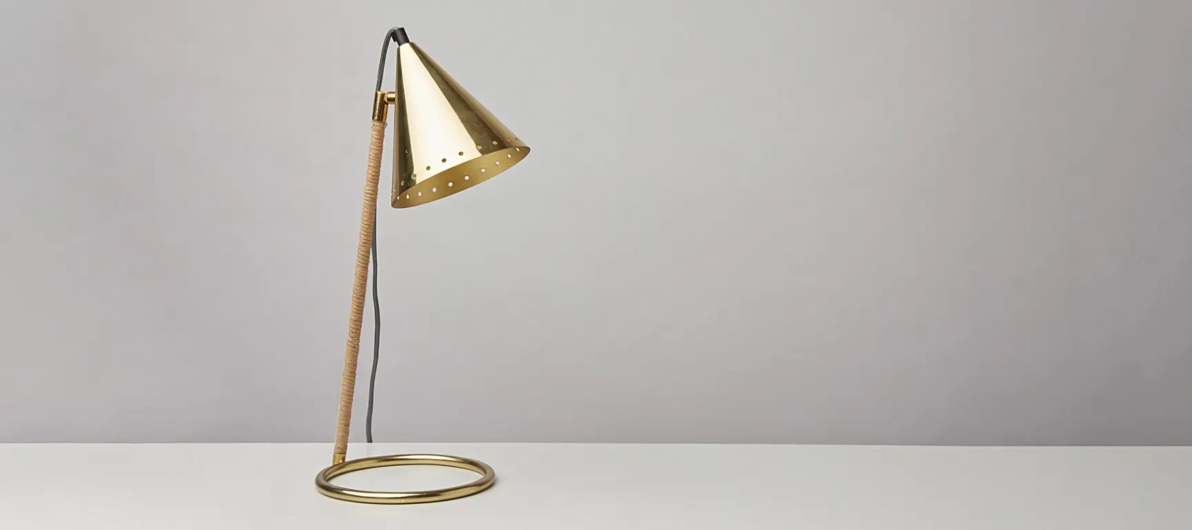 Cone Shape Gold Brass & Raffia Table Lamp | Oliver Bonas