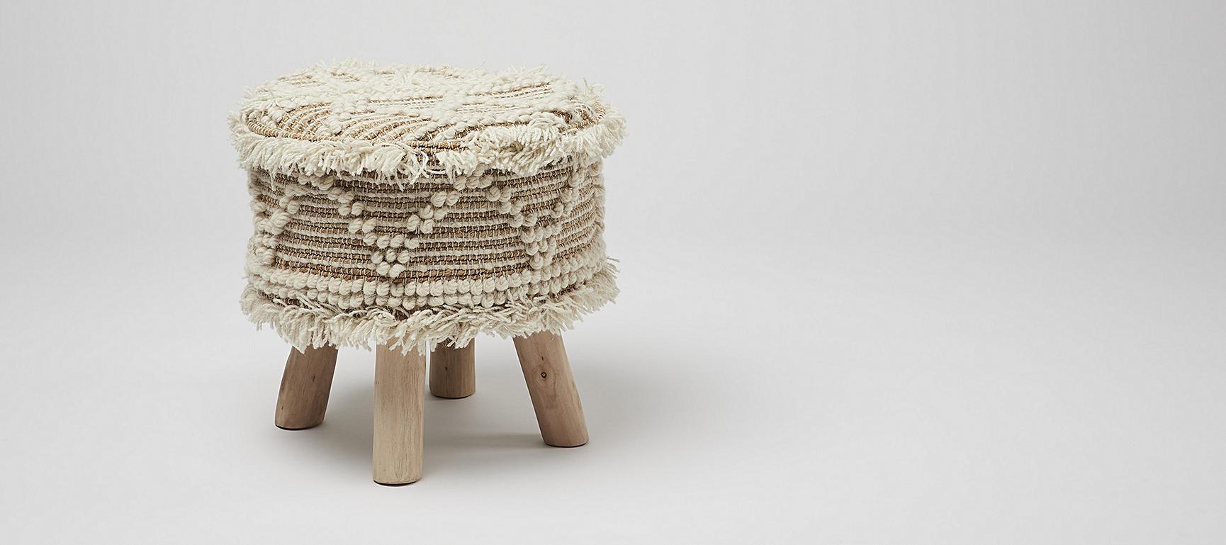 Tufted Natural & Cream Footstool | Oliver Bonas