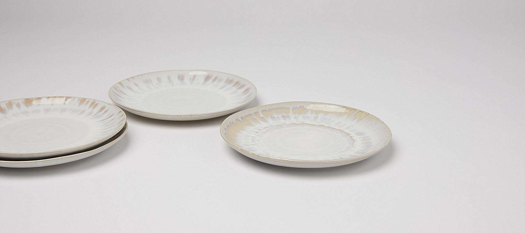 Muana White Reactive Glazed Stoneware Dinner Plates Set of Four ...