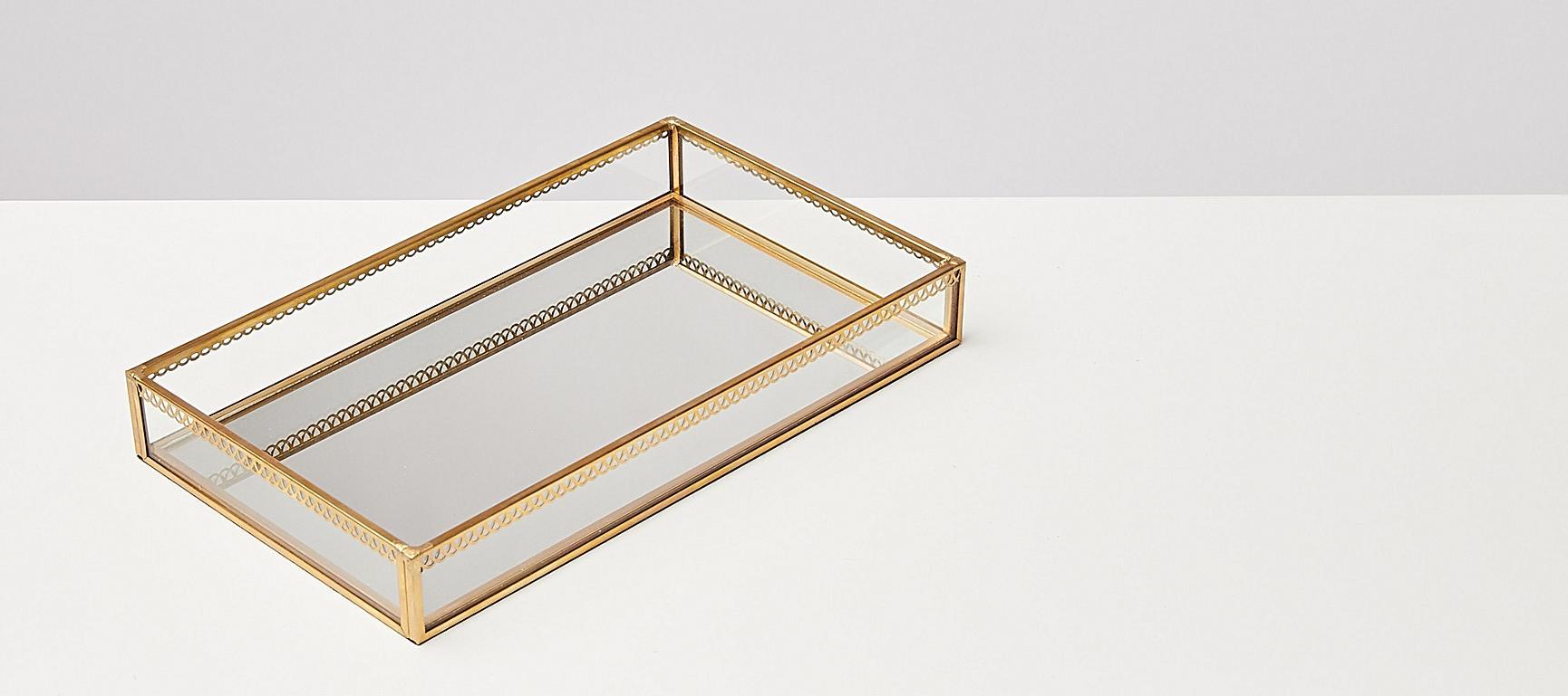 Gold & Glass Mirrored Lace Edge Jewellery Tray Rectangle | Oliver Bonas