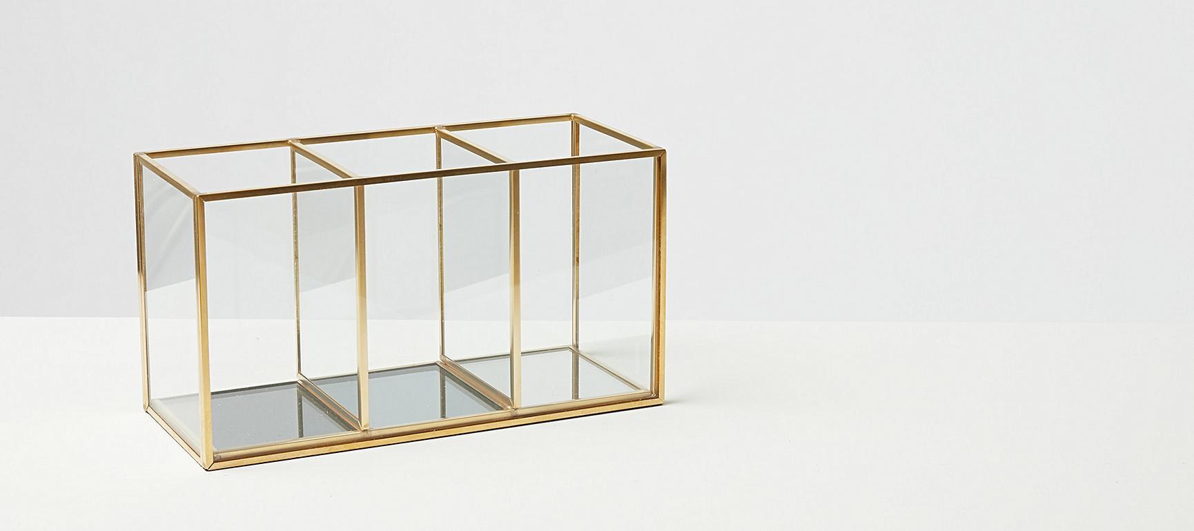 Grey Gold & Glass Triple Brush Storage Pot | Oliver Bonas