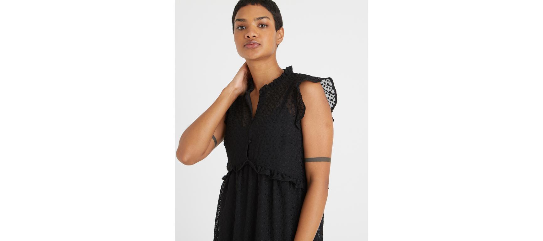 Broderie Sleeveless Black Midi Dress | Oliver Bonas