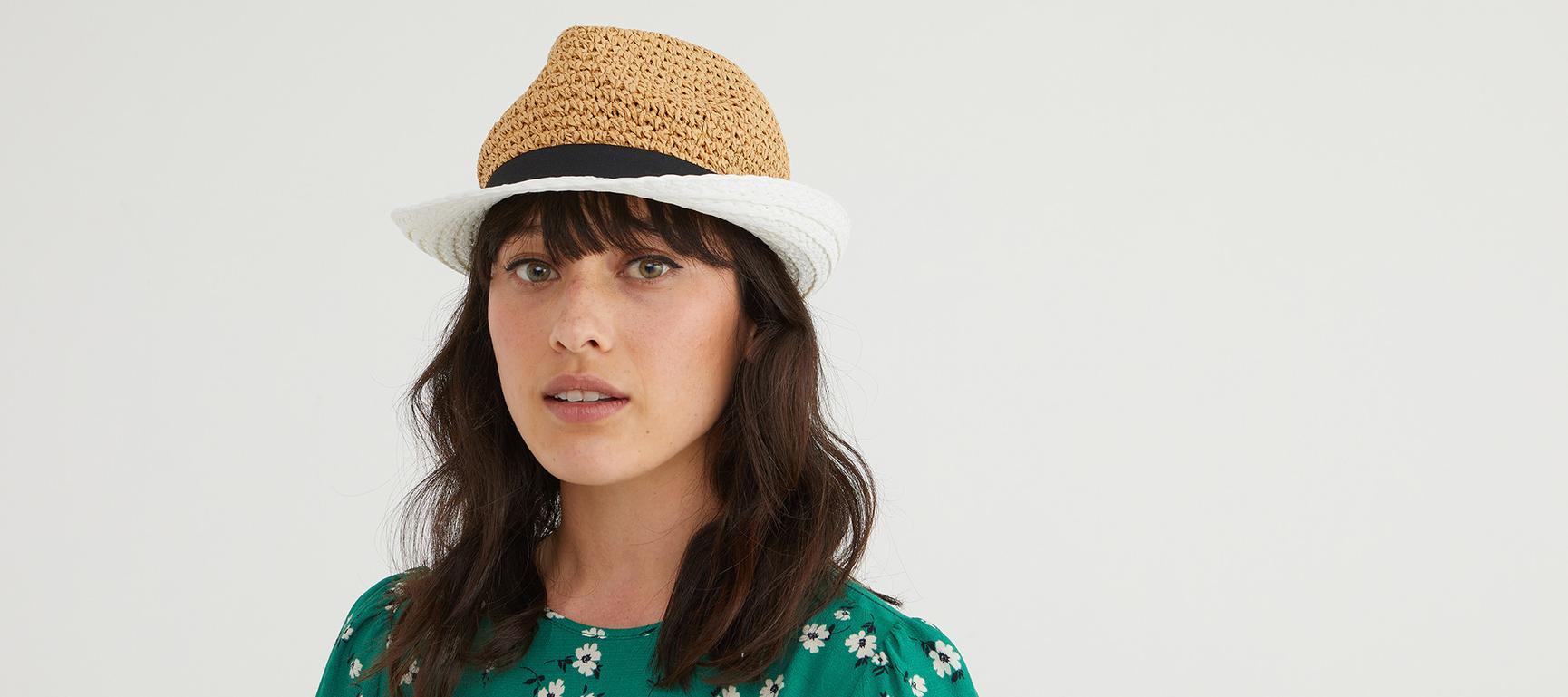 Monochrome Woven Straw Trilby Hat | Oliver Bonas