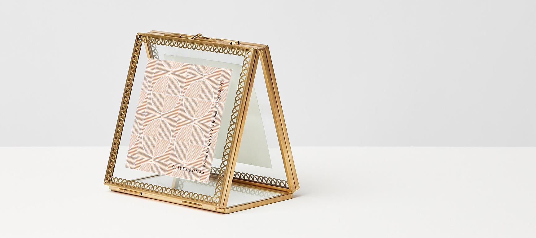 Gold & Glass Lace Edge Double Sided Photo Frame 4x4" | Oliver Bonas