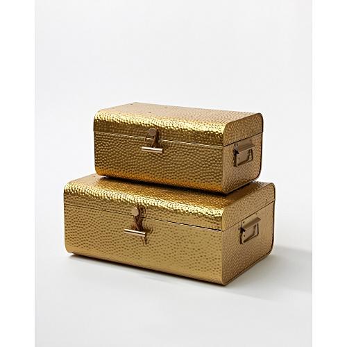 Hammered Gold Metal Storage Trunks Set of Two | Oliver Bonas