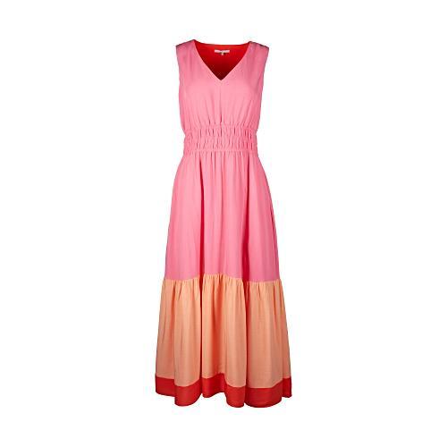 Colour Block Pink Tiered Midi Dress | Oliver Bonas