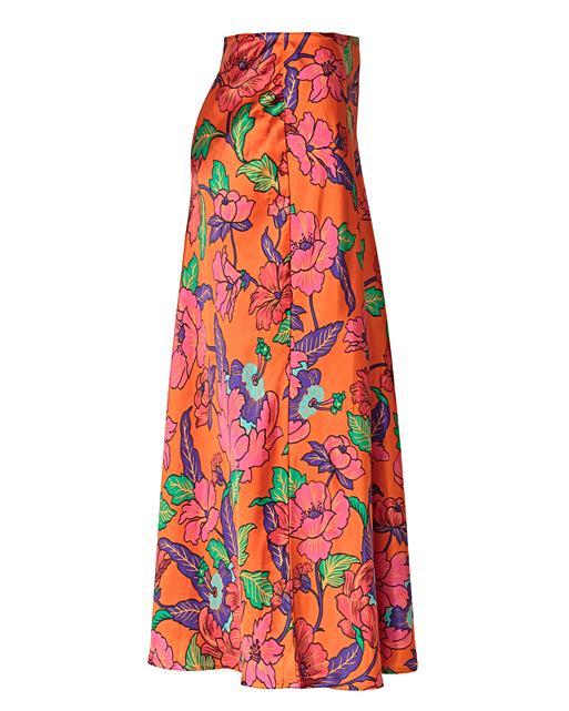 Bright Orange Floral Midi Skirt | Oliver Bonas