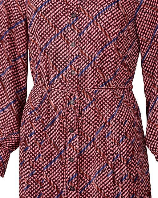 Check Pink Pleated Midi Dress | Oliver Bonas