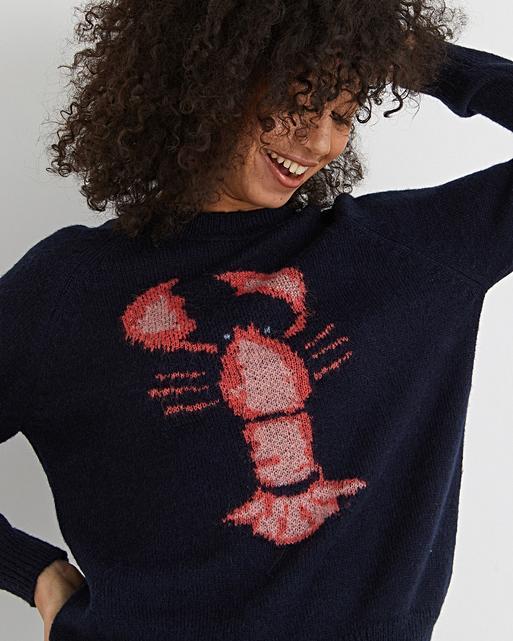 Lobster Motif Navy Knitted Jumper | Oliver Bonas